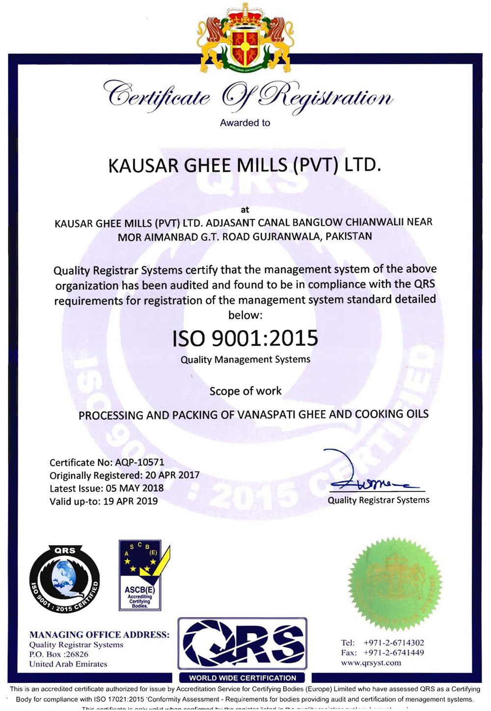 Kausar Group of Companies - QC & Certifications