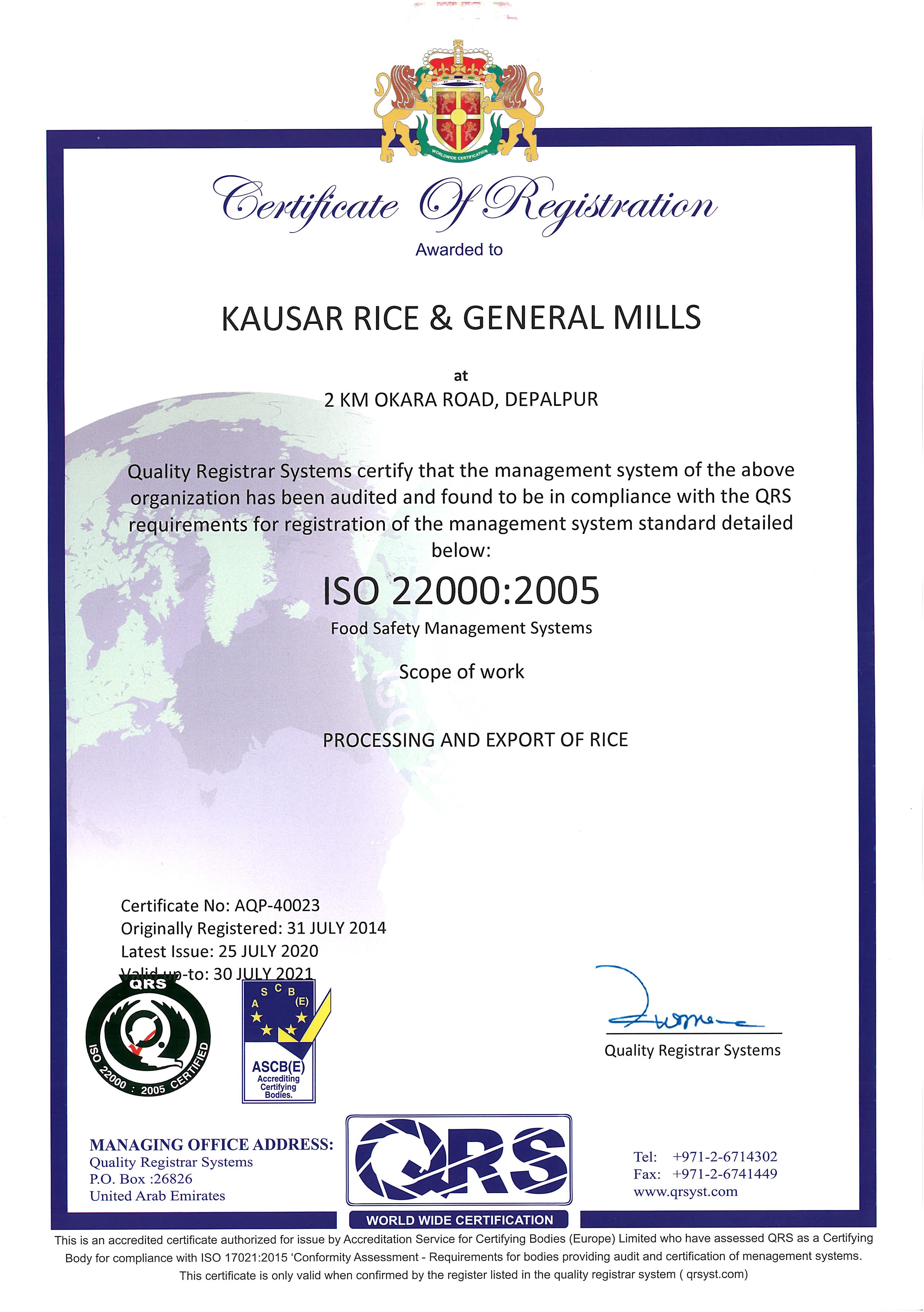 Kausar Group of Companies - QC & Certifications